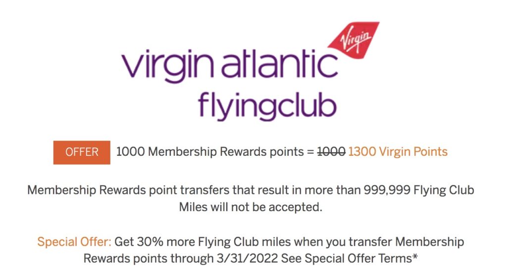 Get a 30% Bonus on Amex Transfers to Virgin Atlantic!