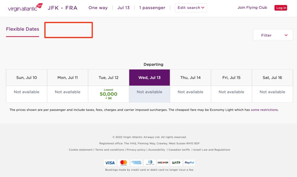 Virgin Atlantic Removes Helpful Calendar for Finding Sweet Spot Awards