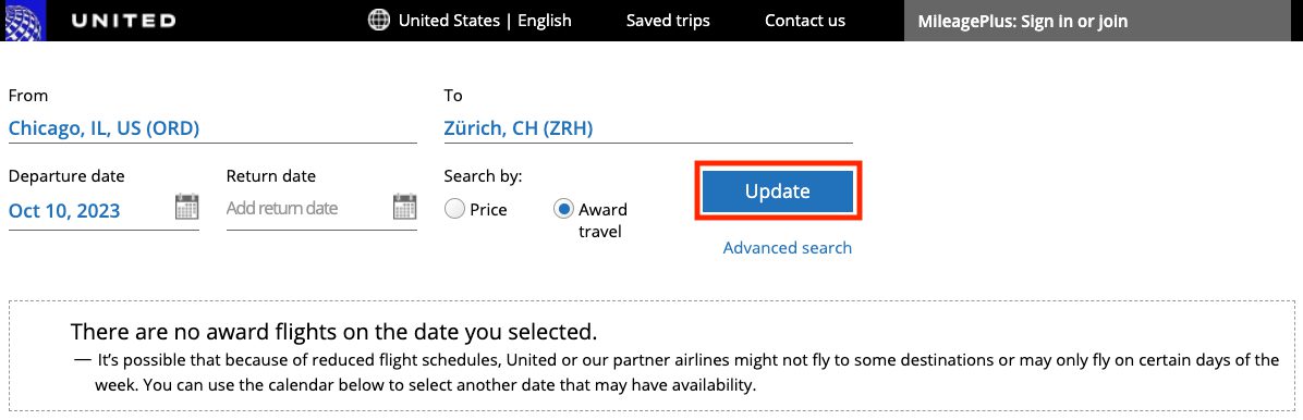 United Flexible Date Award Search: Old Calendar View