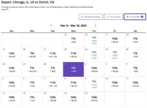 United Flexible Date Award Search: Old Calendar View