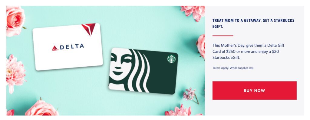 Sold Out: Buy a $250+ Delta Gift Card, Get $20 for Starbucks