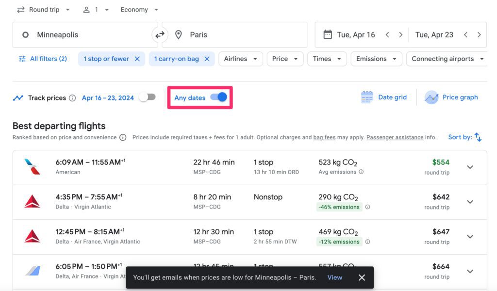 How to Use Google Flights Price Alerts | Thrifty Traveler