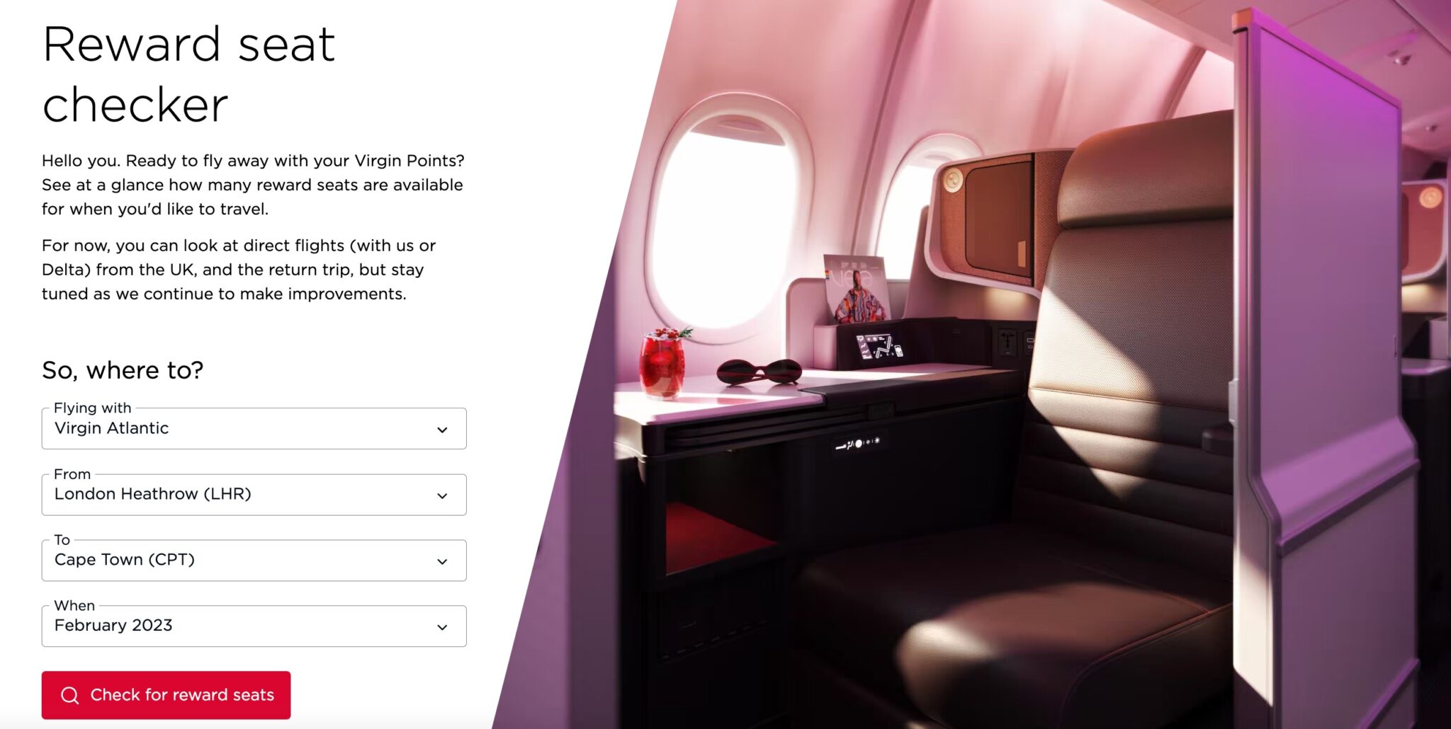 Virgin Atlantic Launches Great 'Reward Seat Checker' for Using Points