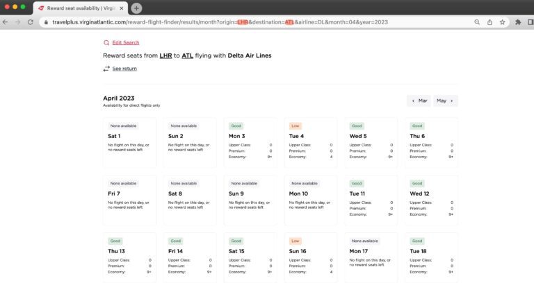 Virgin Atlantic Launches Great 'Reward Seat Checker' for Using Points