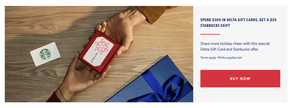 New: Buy a $300+ Delta Gift Card, Get $20 for Starbucks!
