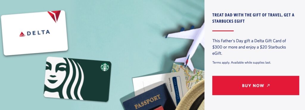 Back Again: Buy a $300+ Delta Gift Card, Get $20 for Starbucks!