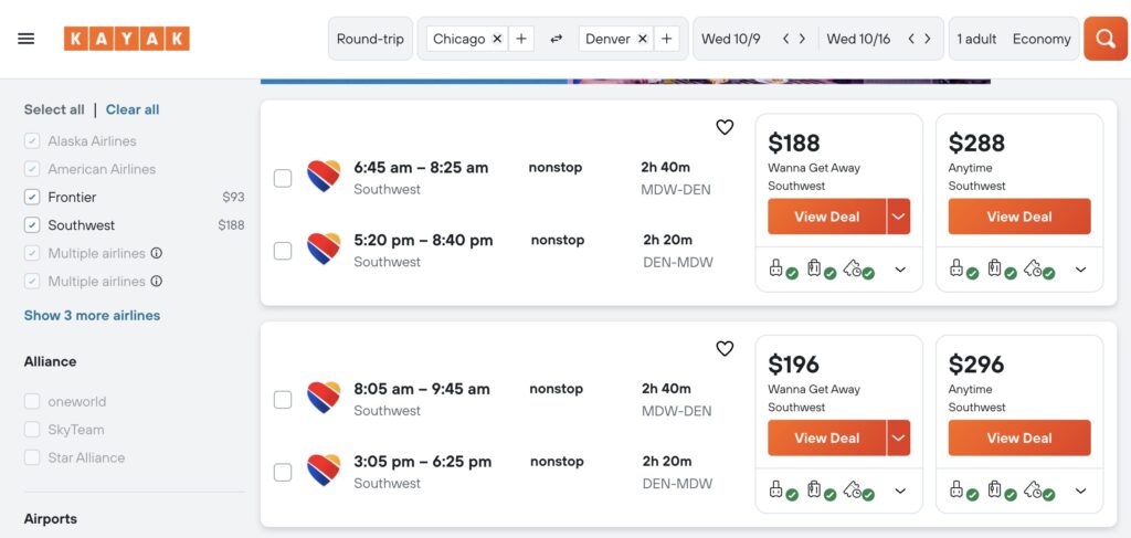 You Can Now Search for Southwest Flights on Kayak, Too