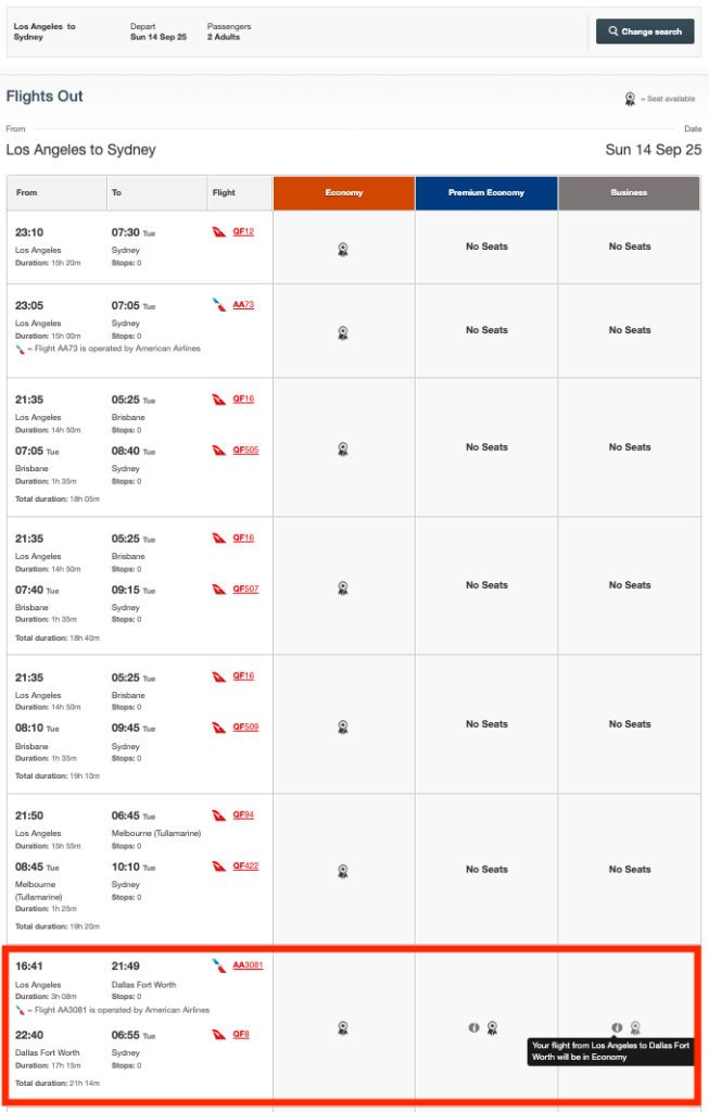 How to Find Award Seats with Qantas Calendar Tool